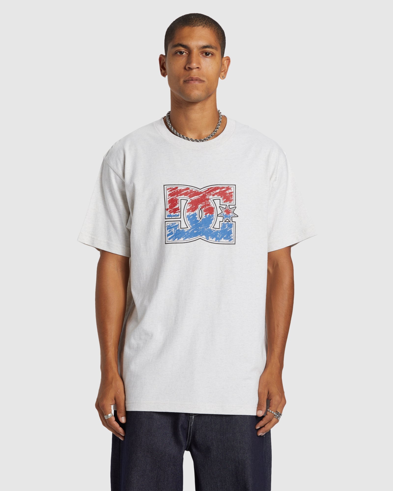 Mens DC Star Inline Heritage Short Sleeve T-Shirt - SNOW HEATHER / XS ...